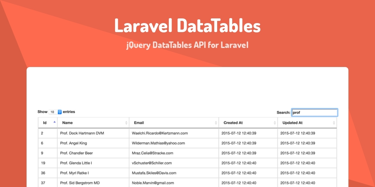Laravel Datatables Jquery Datatables Api For Laravel Made With Laravel 8985